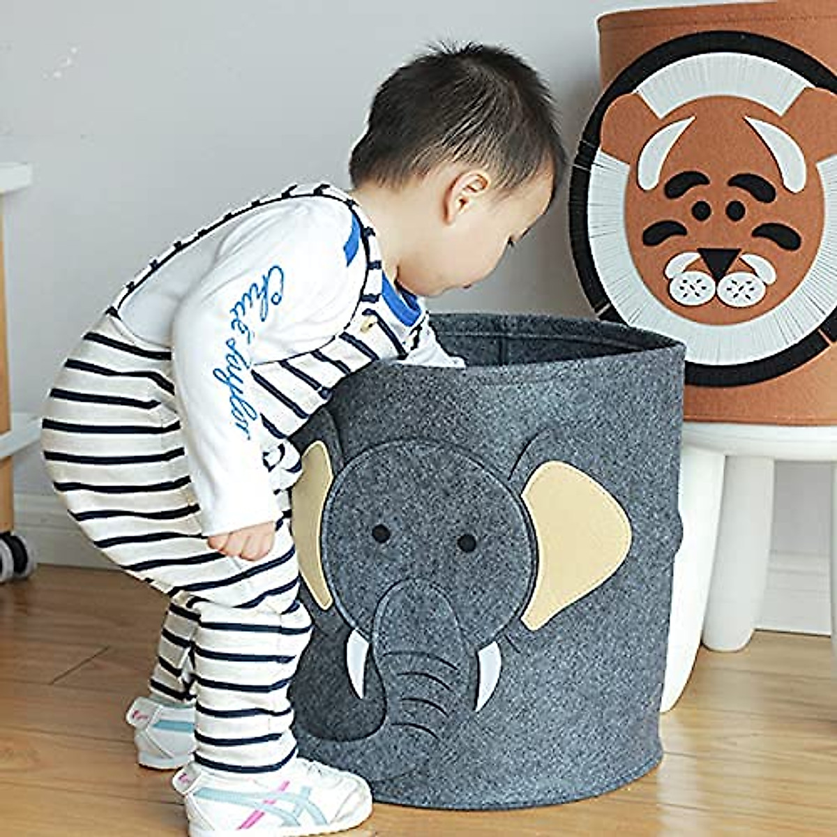 Wei Long Cute Foldable Felt Laundry,Nursery Hamper Laundry Basket,Storage Baskets for Kids Boys and Girls,Office,Bedroom,Clothes,Toys(Lion)