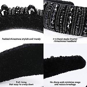 OAOLEER Velvet Padded Diamond Rhinestone Big Headband for Women Black Crystal Embellished Hair Hoop Races Goth Wedding Headpiece Fashion Hair Accessory Suit for Wedding,Party,and Daily Life