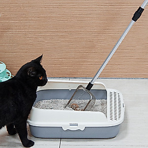 HEOIZI 2 in 1 Cat Litter Scoop, Chicken Poop Scooper,Retractable Cat Litter Metal Shovel, 22.4"-42" Longer Sifting Shovel Cat Litter Scooper for Cats/Rabbit/Dog Use