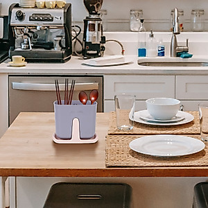 Hemoton Kitchen Utensil Holder Detachable Cutlery Drainer Sink Caddy Chopsticks Holder Spoons Fork Drain Rack Basket Organizer for Home Kitchen Countertop Purple Pink