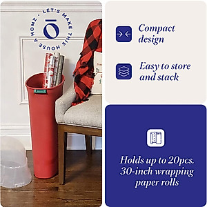 HOMZ 2-Pack Gift Wrap Plastic Storage Organizer, Vertical Wrapping Paper Holder, Red/Clear