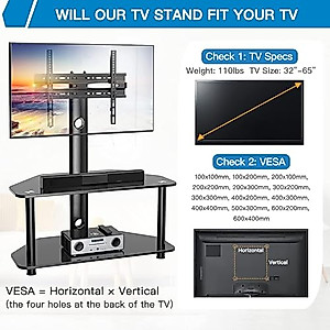 PERLESMITH Swivel Floor TV Stand/Base for 32-65 Inch TVs-Universal Corner TV Stand Mount with Storage for Media-Height Adjustable Entertainment Stand with Cable Management, VESA 600x400mm, PSFS03