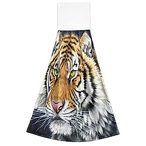 STAYTOP Cool Tiger Art Painting Hand Towels Set of 2, Soft and Fast Absorbent Hanging Towels or Magic Stickers with Hanging Loops for Kitchen, Bathroom 12x17In