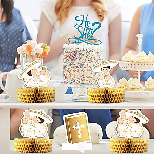 Mi Bautizo Decorations-First Communion Honeycomb Centerpieces Double Sided Table Toppers for Boy Baptism Party Decor Christening 3D Table Toppers God Bless First Communion