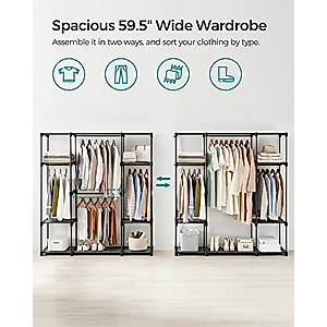 SONGMICS Portable Closet, Freestanding Closet Organizer, Clothes Rack with Shelves, Hanging Rods, Storage Organizer, for Cloakroom, Bedroom, 59.5 x 16.9 x 65.4 Inches, Black URYG036B02