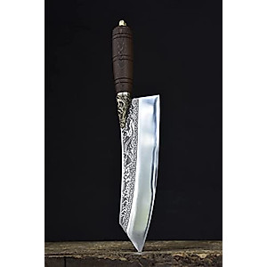 KITORY Handmade Kiritsuke Knife Chef Knife 8 inch Vegetable Cleaver for slicing sushi, High Carbon Steel Kitchen Knife Dragon Pattern Blade, Wenge Wood Handle, Longquan Knife with Gift Box for Home