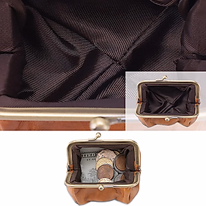 ROUROU Genuine Leather Clutch Bag for Women Kiss Lock Wallet Retro Coin Purse Coin Organizer Cute Purse
