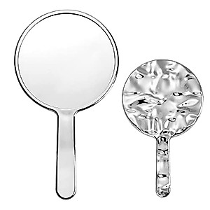 Funly mee Electroplate Sliver Hand Mirror, Handheld Mirror with Water Ripple Frame- 6 x 10.6 Inches