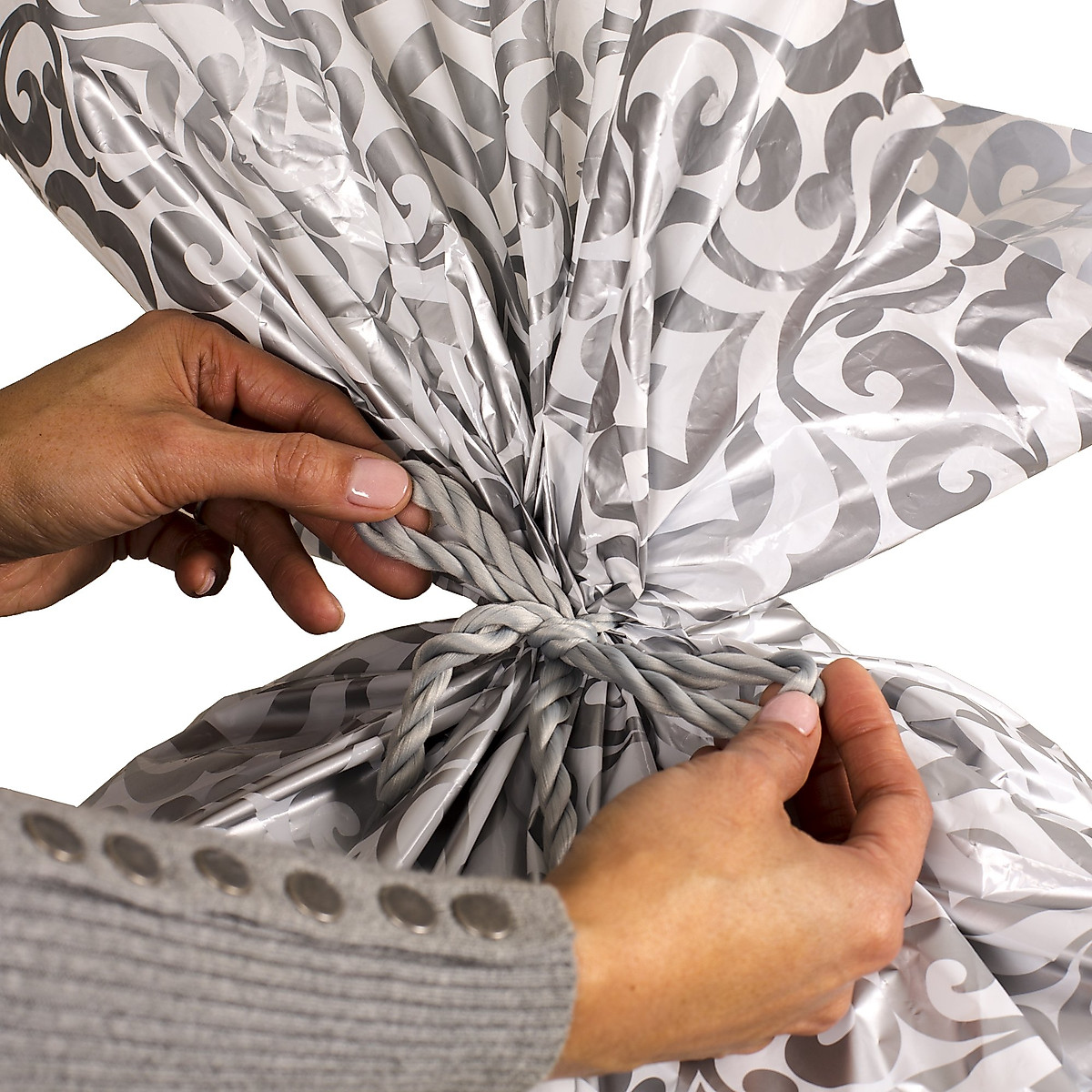 Hallmark 56" Jumbo XL Plastic Gift Bag (Silver Damask) for Engagement Parties, Bridal Showers, Weddings, Valentines Day, Holidays or Any Occasion