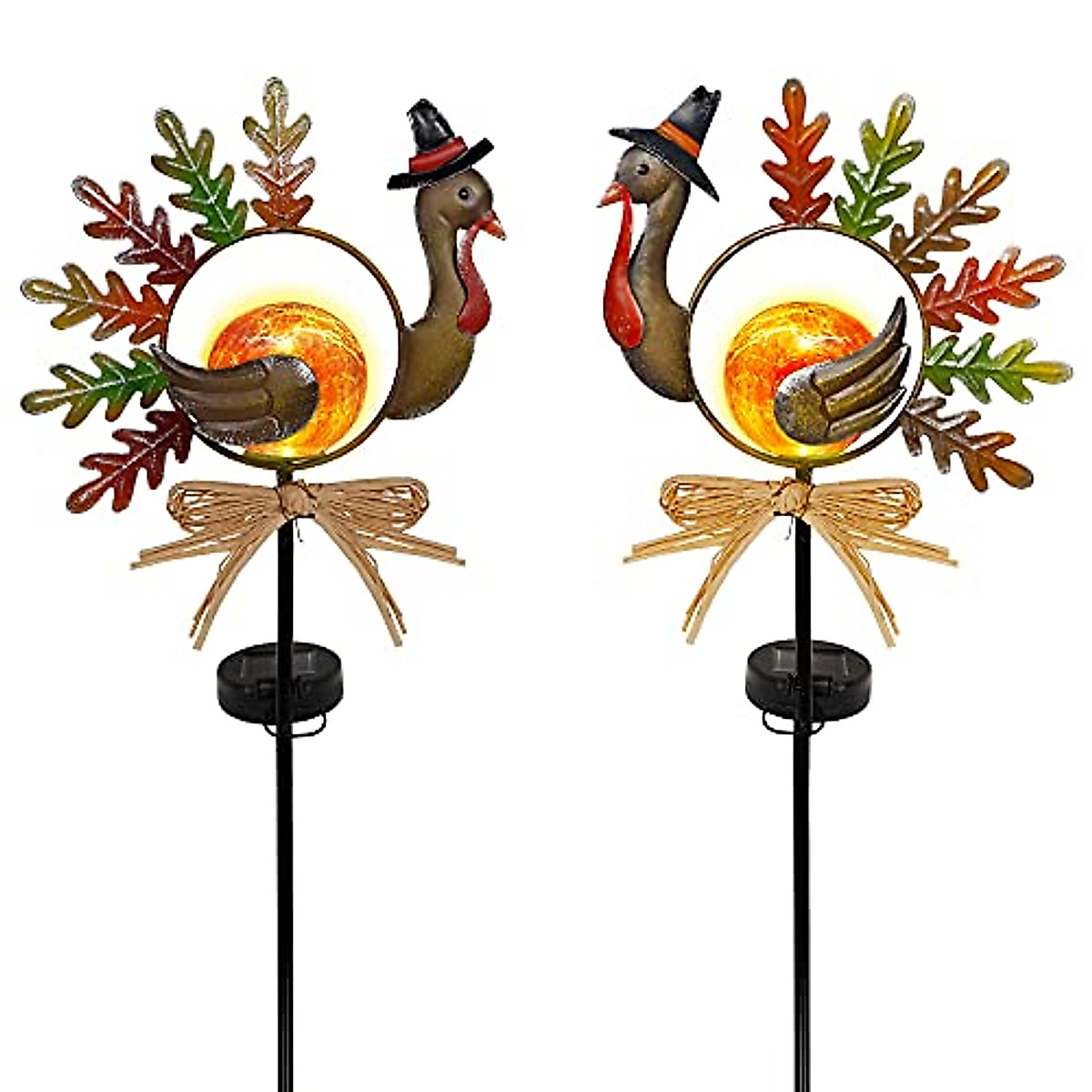 FORUP Solar Thanksgiving Yard Decorations, 41.3 Inch Outdoor Solar Garden Turkey Stake Lights, Metal Turkey Solar Yard Garden Stake Lights for Thanksgiving Outdoor Decorations