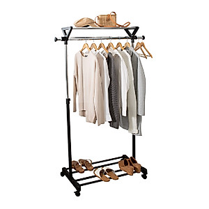 Organize It All Adjustable Mobile Clothing Rack With Top and Bottom Storage Shelf