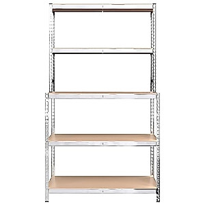 vidaXL Silver Industrial Style Worktable - High Capacity 5-Layer Work Table with Shelves - Durable Steel and Engineered Wood Construction