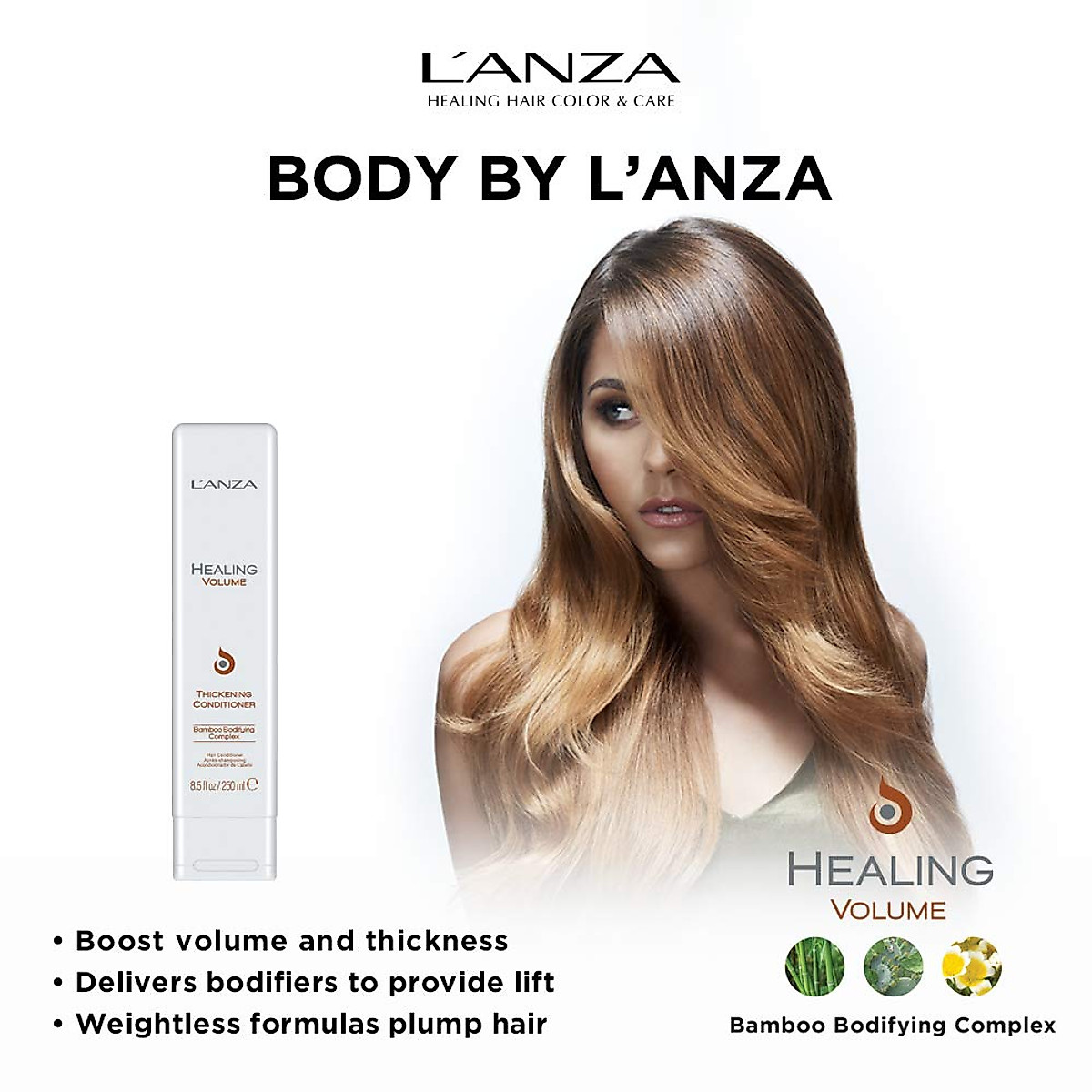 L'ANZA Healing Volume Thickening Conditioner, Boosts Shine, Volume, and Thickness of Fine Flat Hair, Hair Thickening Conditioner Rich With Bamboo and Keratin, Luxury Hair Care