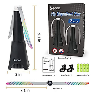 Redeo Fly Repellent Fan for Tables Outdoor Indoor Food Fan to Keep Flies Away Bug Repellent/Deterrent Fan Deter Flies/Wasps/Bees/Other Moscas/Bugs Away Rechargeble -2 Pack with Batteries
