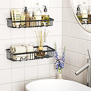 Alsonerbay Shower Organizer Bathroom Caddy for Shower, No Drilling Shower Shelf Baskets for Storage, Rustproof Metal Shower Rack, 2 pack, Matte Black