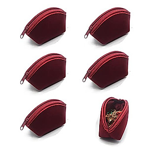 SUKPSY 6 Pcs Velvet Jewelry Bags with Zipper Gift Bags Purse Pouches Shell Shape Jewelry Organizer Box for Jewelry,Gift,Wedding Party,Christmas,Small Craft (Dark Red)