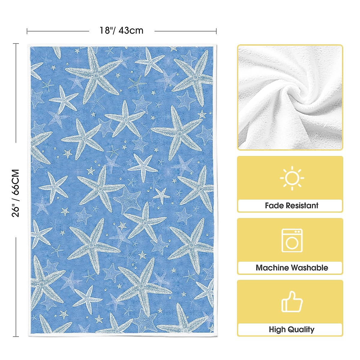 Artoid Mode Starfish Scallop Ocean Theme Summer Kitchen Towels Dish Towels, 18x26 Inch Seasonal Decoration Hand Towels Set of 4