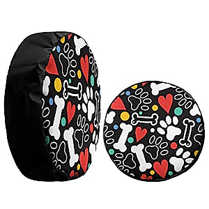 Delerain Paw Prints Bones Hearts Spare Tire Cover for RV Trailer SUV Truck and Many Vehicle, Wheel Covers Sun Protector Waterproof (12 Inch for Diameter 18"-19")