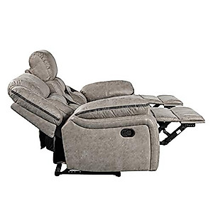 Roundhill Furniture Elkton Manual Motion Reclining Sofa and Loveseat with Storage Console, Taupe