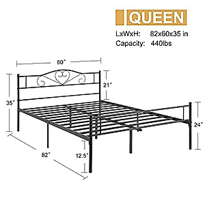 VECELO Metal Platform Bed Frame with Headboard & Footboard, Steel Slats Mattress Foundation, No Box Spring Needed, Queen, Matte Black