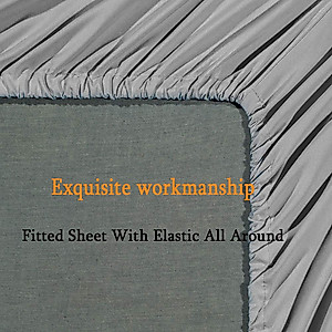 SONORO KATE Bed Sheet Set Super Soft Microfiber 1800 Thread Count Luxury Egyptian Sheets Fit 18-24 Inch Deep Pocket Mattress Wrinkle-6 Piece (Grey, Queen)