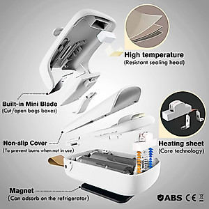 TYHJOY Mini Chip Bag Sealer, Handheld Heat Vacuum Sealer and Cutter, Portable Chip Bag Resealer Machine for Snack Plastic Fresh Bags Cookies - White - 2xAA Batteries Included