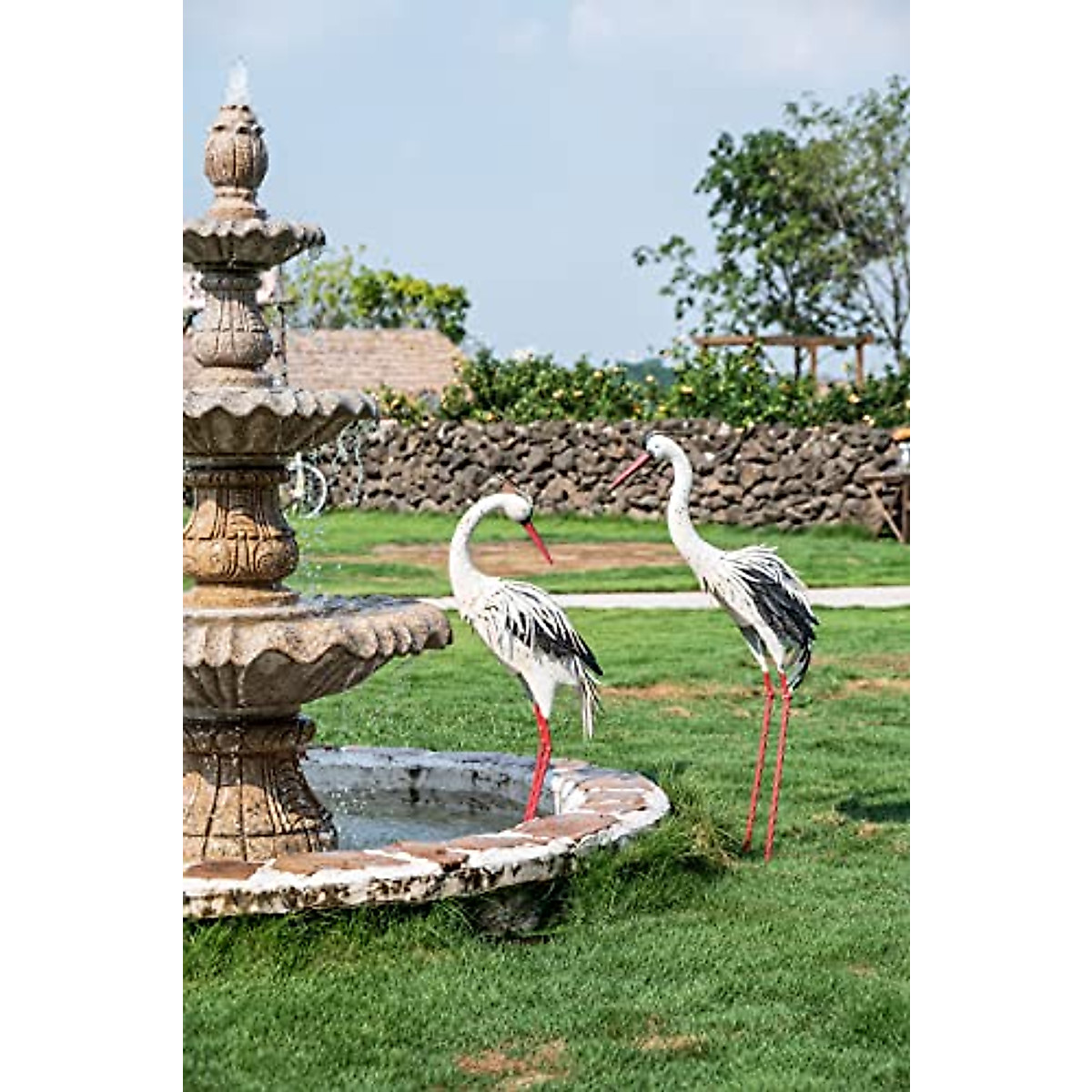TERESA'S COLLECTIONS 3D Heron Garden Statues Sculptures Yard Decor Outdoor, 38-45 Inch Large Crane Statues Decoy, Bird Metal Yard Art Lawn Ornaments for Pond Patio Backyard Decorations Set of 2
