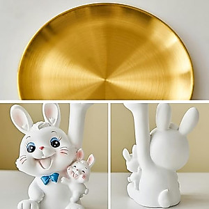 XINGYUANHE Lovely Rabbit Tray Sculpture Home Living Room Decor Statue Room Decor Easter Decoration Resin Ornaments Gifts