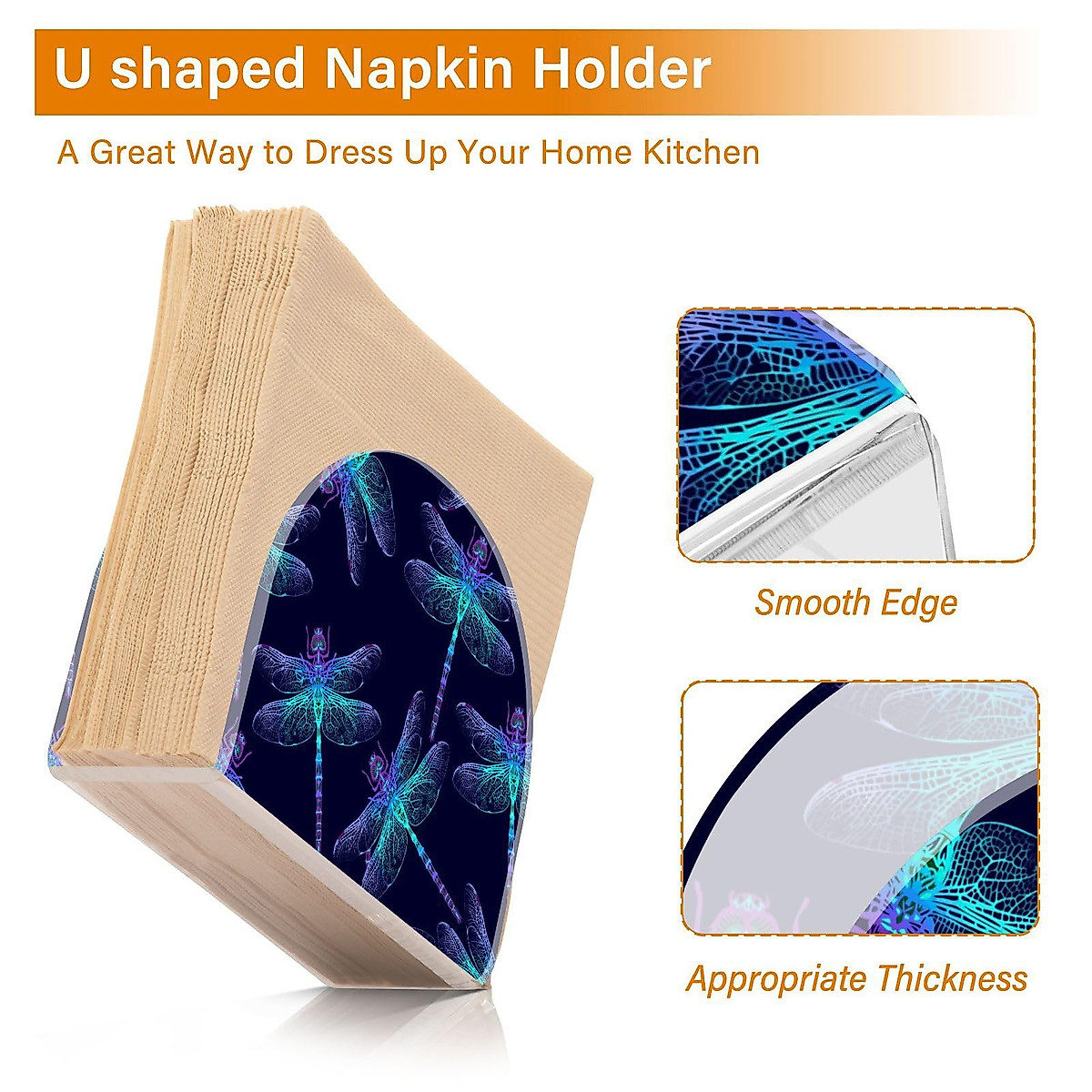 Dragonfly Napkin Holder for Kitchen U-Shaped Paper Towel Dispenser for Tables Sturdy and Durable Paper Napkin Storage for Picnic Party Wedding Home
