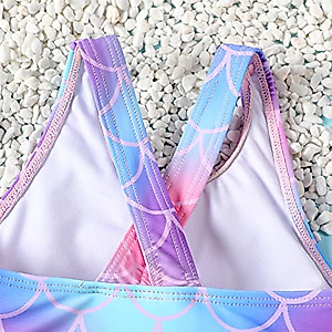 PATPAT Baby Girl Sleeveless Ruffle Swimwear Infant Girl Bow Mermaid Backless One-Piece Swimsuit Colorful 18-24 Months