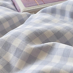 Kimko Washable Cotton Gray Blue Buffalo Plaid Duvet Cover Set,Grid Checkered Bedding Set with Zipper,Gentle,Soft,Home Cozy and Breathable 【3Pcs:1 Duvet Cover+2 Pillowcase】 (# 012, Queen-79''X90'')