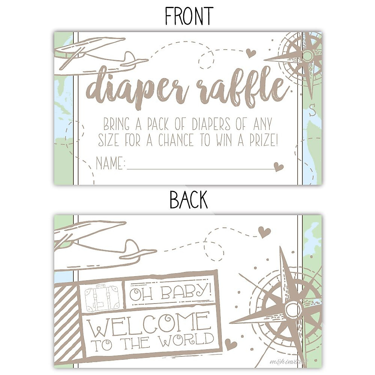 50 Adventure Awaits Diaper Raffle Tickets for Baby Shower - Invitation Inserts
