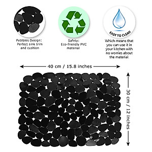 Yiter Kitchen Sink Mats, 2Pcs Adjustable Black PVC Sink Protector Mats for Stainless Steel Sink or Porcelain Sink, Dish Drying Mat for Bathroom Kitchen Sink Countertop, 15.8 x 12 inch