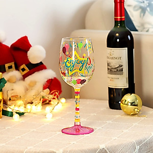 NymphFable Hand Painted Birthday Wine Glass Let‘s Celebrate Birthday Party Decorative Wine Glasses Birthday Gift for Women, 15oz