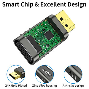 IIABC DisplayPort to VGA Adapter 1080P Converter, Display Port DP to VGA Adapter Male to Female Connector Compatible with Computer, Desktop, Laptop, PC, Monitor, Projector, HDTV