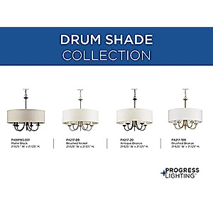 Drum Shade Collection 5-Light White Textured Linen Shade Farmhouse Chandelier Light Antique Bronze