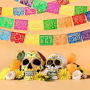 4 Packs Mexican Party Banner 60 Feet Fiesta Banner Plastic Papel Picado Banner Cinco de Mayo Dia De Los Muertos Decor Day of the Dead Decorations Mexican Fiesta Themed Party Decorations Supplies