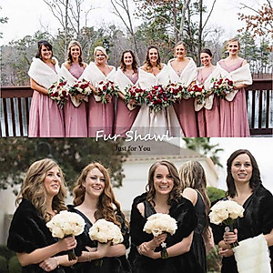 Tgirls Women's Wedding Faux Fur Shawl and Wrap Bridal Fur Stole Cape Cloak Fur Scarf for Bride and Bridesmaids (White)