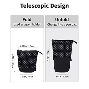 Sooez Pop Up Pencil Case, Cute Stand Up Pencil Case, Durable Pen Pouch, Telescopic Pencil Holder Case, Kawaii Standing Pencil Case, Spacious Pencil Pouch Portable Pencil Bag for School Office (Black)