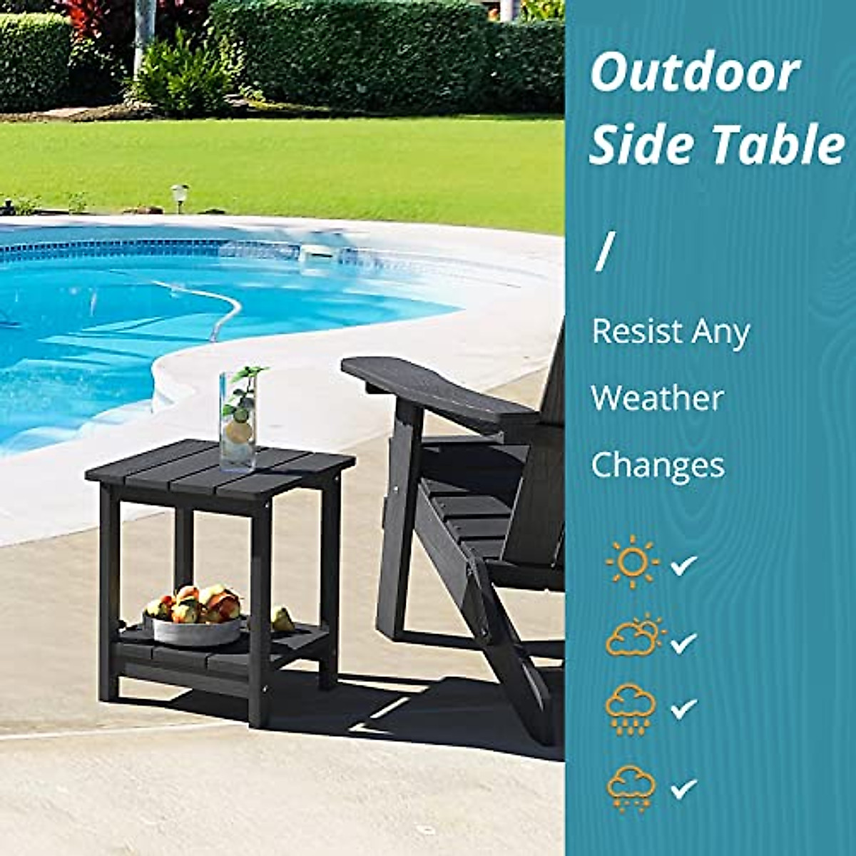 LUE BONA Adirondack Outdoor Morden Side Table, 2-Tier Black Poly Patio End Table Weather Resistant, Pool, Porch