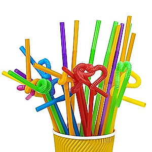 Suwimut 600 Pack Flexible Plastic Drinking Straws, 10.2 Inch Extra Long Colorful Disposable Bendy Straws, Assorted Colors Bendable Plastic Straws for Tumblers, Mason Jars, Milshakes, Smoothies