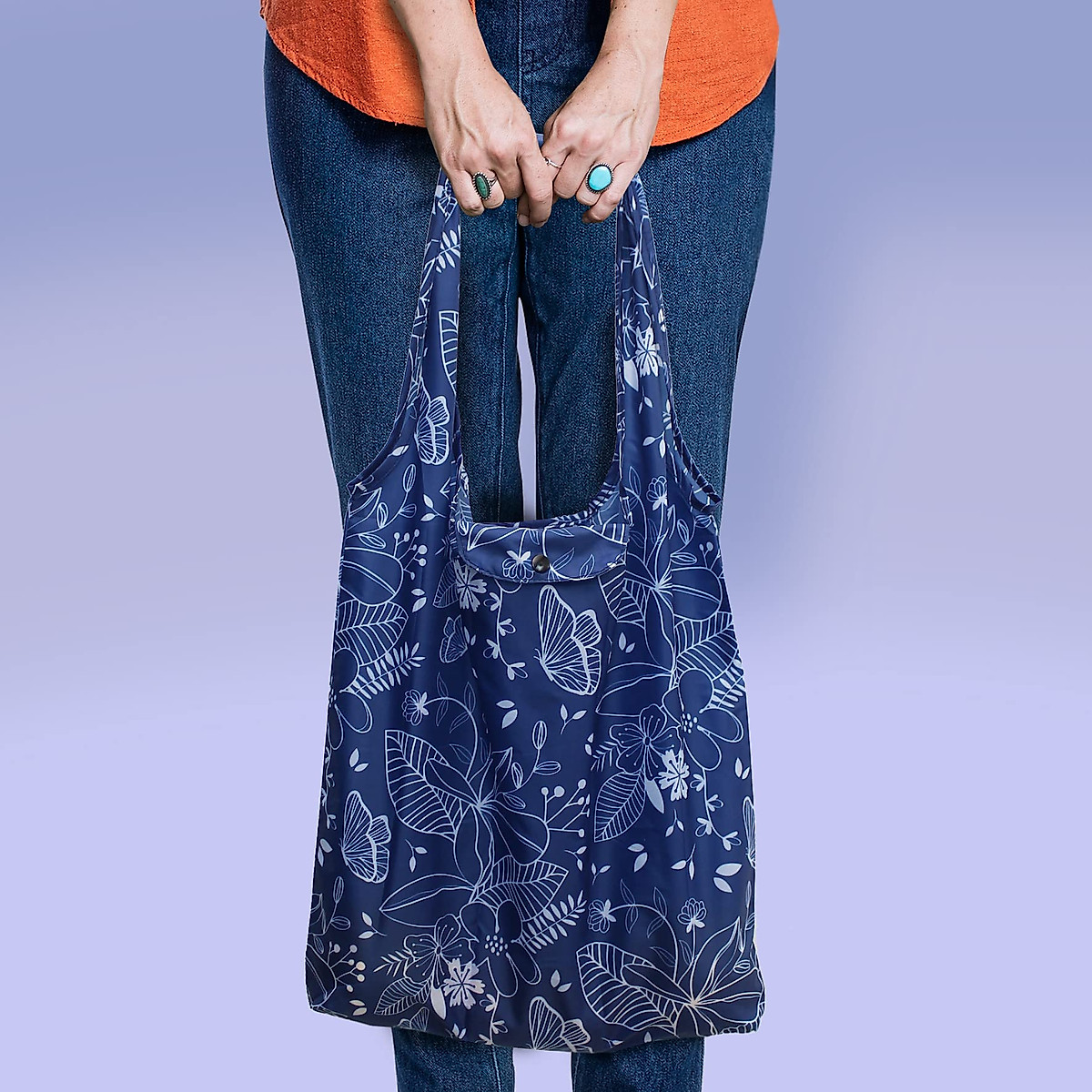 Reuseable Shopping Bags 4 Pack Grocery Foldable Tote Bag Groceries Folding Bag For Life Shopper Tote Bags Bulk, Blue Lilac, Medium