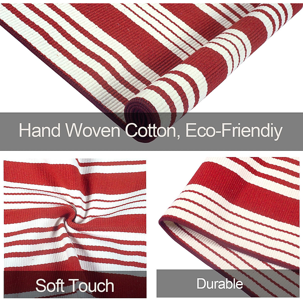 Striped Outdoor Rug for Porch 24"x51" Red and White Front Porch Rug Layered Doormat Cotton Woven Washable Throw Carpet for Hallway/Front Steps/Bathroom/Kitchen/Home Entrance