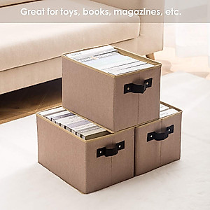 Qozary 3 Pack Storage Baskets for Shelves, No Smell Storage Bins for Closet Shelves, Fabric Cube Boxes with Handles for Organizing Home Closet, Office, Toys (Brown, Large)