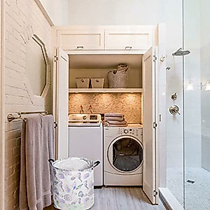 Laundry Basket Hamper with Handles, Beach Themed Waterproof Laundry Bin Foldable Clothes Basket for Storage Toys and Clothing Ocean Shells Starfish Illustraction 13.8x17 Inch