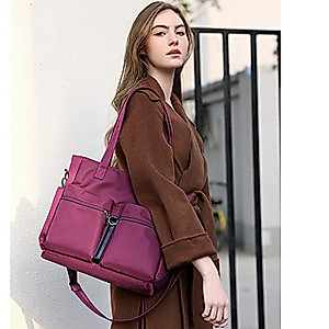 Dayfine Nylon Tote Bags for Women Waterproof Shoulder Bag Satchel Casual Handbags Lightweight Purse Multiple Pockets Bag-Purple