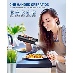 Electric Salt and Pepper Grinder Set - Usb Rechargeable - Automatic Pepper Mill Shaker - Large Capacity - Adjustable Coarseness - Led Light - One Hand Operated, 2 Pack