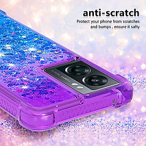 CAIYUNL for Oneplus Nord N300 5G Case with Tempered Glass Screen Protector,Glitter Bling Floating Liquid Women Girls Cute Phone Case Soft TPU Protective Cover for Oneplus Nord N300 5G-Purple Blue