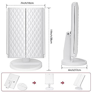 TiKenSo Trifold Vanity Mirror with Lights，Tabletop Mount Makeup Mirror with Lights and 1x/2x/3x Magnification 21LED Mirror Touch Screen Two Power Supply Modes Make Up Mirror