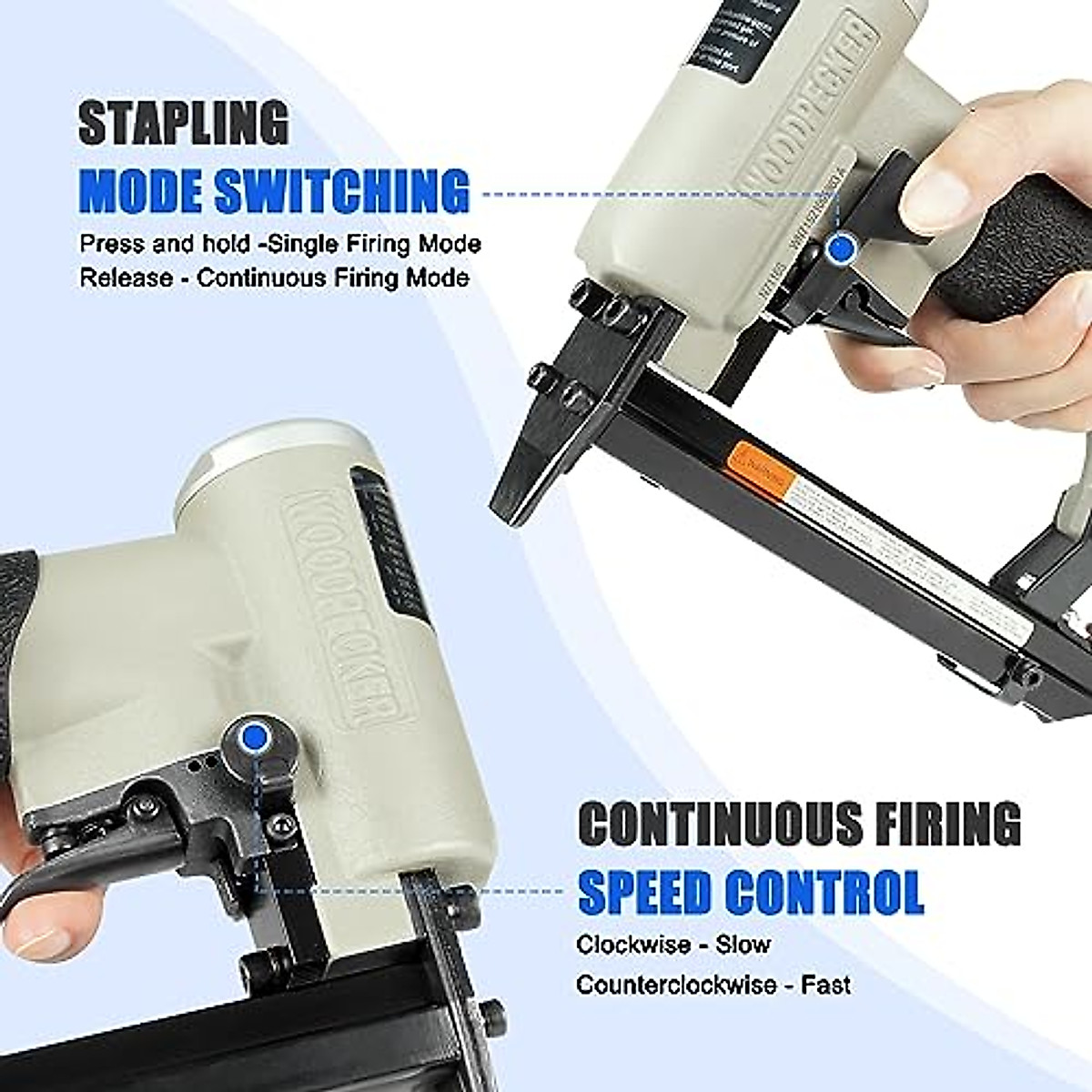 Woodpecker N7116S Pneumatic Continuous Firing Upholstery Stapler, 22 Gauge 71 Series 3/8-inch Crown Staple Gun Fits 3/16-inch to 5/8-inch Length Staples